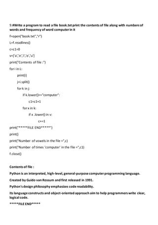 CBSE Class Computer Practical Python Programs And MYSQL DOCX Programming Languages