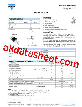 IRFZ40 Datasheet(PDF) - Vishay Siliconix