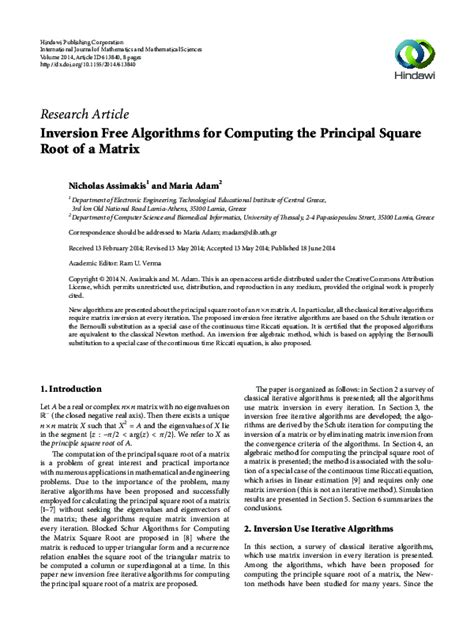 pdf inversion free algorithms for computing the principal square root