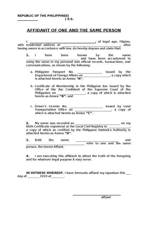 420795673 Sample Affidavit Of One And The Same Person Republic Of The Philippines