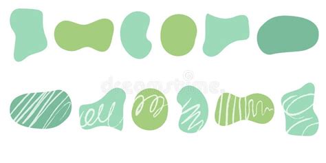 Set Of Organic Irregular Green Blob Shapes With Hand Drawn Crayon Textures Random Deform Spot