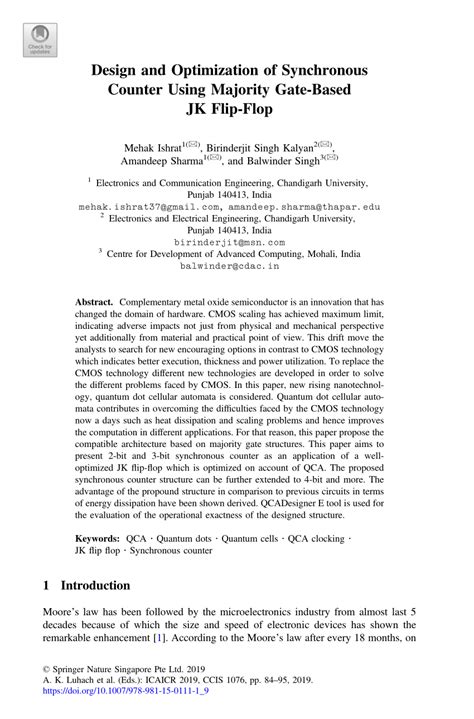 pdf design and optimization of synchronous counter using majority gate based jk flip flop