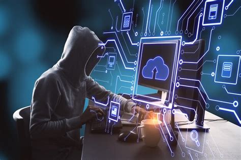 premium photo hacker at desktop using computers with abstract glowing