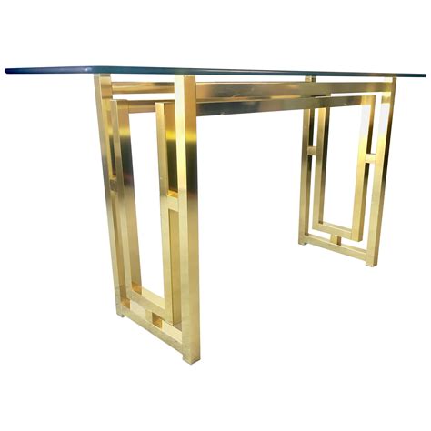Substantial Glass And Brass Console Table At 1stdibs