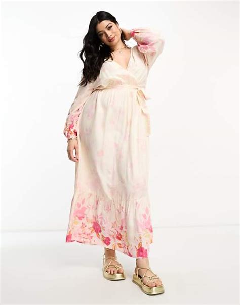 River Island Plus Ombre Floral Wrap Maxi Dress In Pink Asos