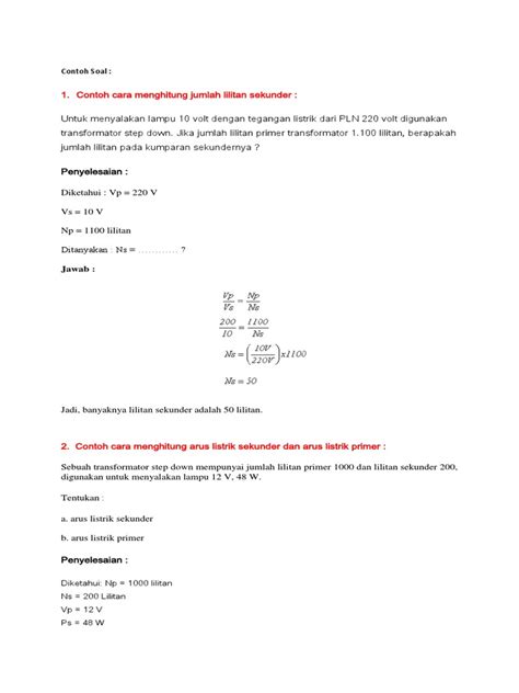 Contoh Soal Transformator Pdf