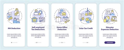 Tax Deductions Onboarding Mobile App Screen Stock Vector Illustration
