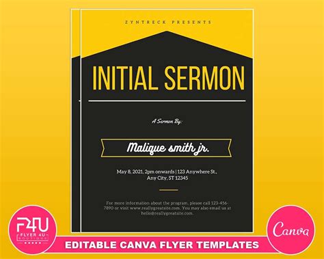 Initial Sermon Flyer Diy Canva Initial Sermon Flyer Template Editable Canva Us Letter Size