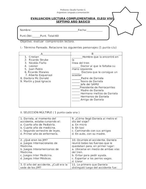 (DOCX) Evaluacion Lectura Complementaria Elegi Vivir - DOKUMEN.TIPS