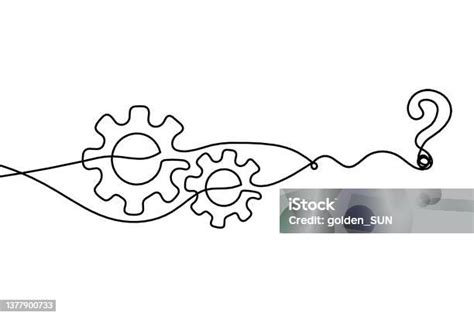 흰색 배경에 줄 그리기로 물음표와 추상 둥근 금속 기어 바퀴 0명에 대한 스톡 벡터 아트 및 기타 이미지 0명 개념 개발 Istock