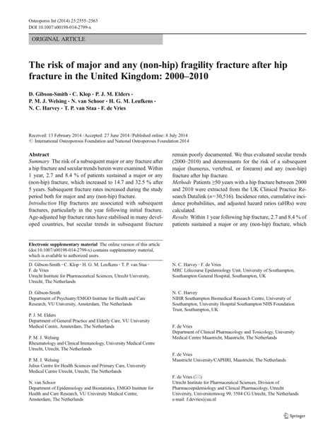 Pdf The Risk Of Major And Any Non Hip Fragility Fracture After Hip Fracture In The United