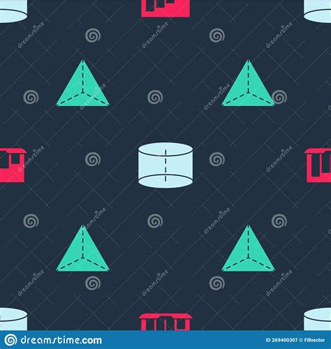 Set Laptop With Graph Chart Geometric Figure Cylinder And Tetrahedron On Seamless Pattern