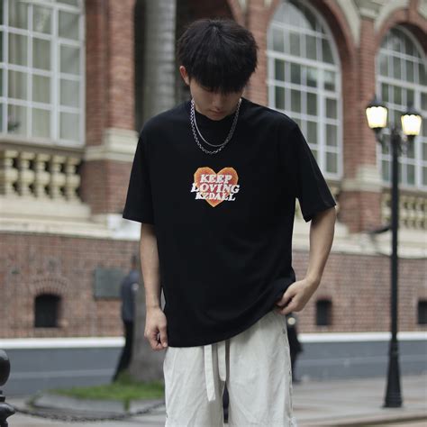 Kzdall爱心字母印花原创设计短袖t恤夏季国潮宽松情侣款男女休闲虎窝淘
