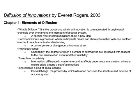 Diffusion Of Innovations Chapters PPT