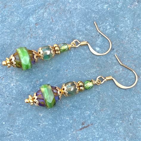 Vintage Style Czech Glass Earring In Antique Jade 3800 Eos Designs