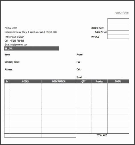 Sales Order Template Excel Printable Word Searches