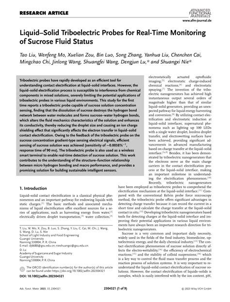 Liquidsolid Triboelectric Probes For Real‐time Monitoring Of Sucrose Fluid Status Request Pdf