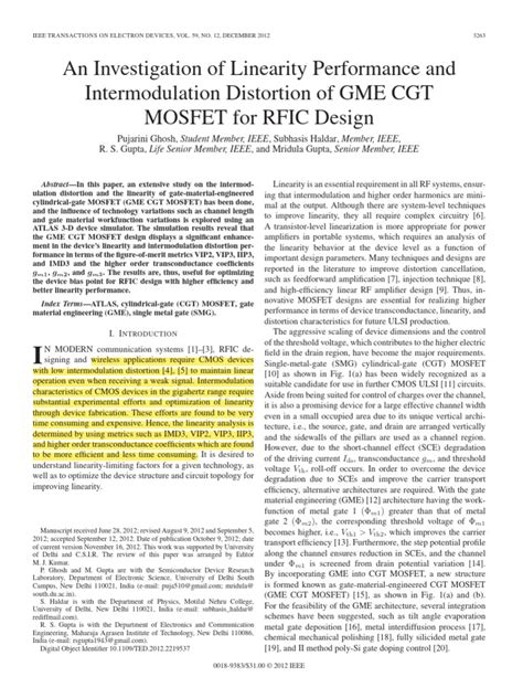 Linearity And Intermodulation Distortion Ppr 2012 Pdf Mosfet Field Effect Transistor