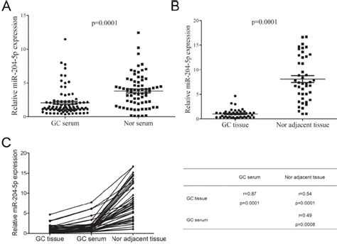 Mir 204 5p Expression In Gc Patients Serum And Tissues A Mir 204 5p