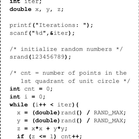 computing pi using monte carlo method left original c code