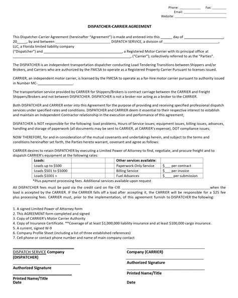 Shipper Carrier Agreement Template