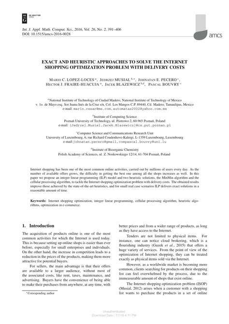 Pdf Exact And Heuristic Approaches To Solve The Internet Shopping