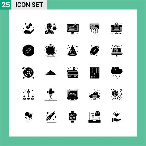 Pictogram Set of 25 Simple Solid Glyphs of online store online modeling bag wifi Editable Vector ...
