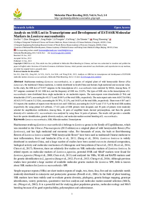 Pdf Analysis On Ssr Loci In Transcriptome And Development Of Est Ssr