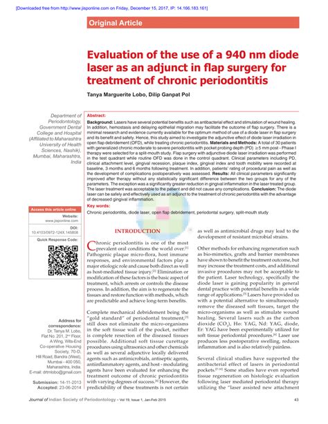 Pdf Evaluation Of The Use Of A 940 Nm Diode Laser As An Adjunct In Flap Surgery For Treatment