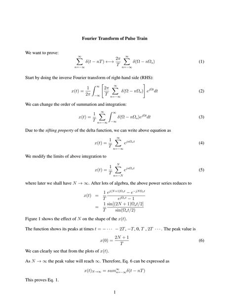 Fourier Transform Of Pulse Train We Want To Prove ∑ δ T
