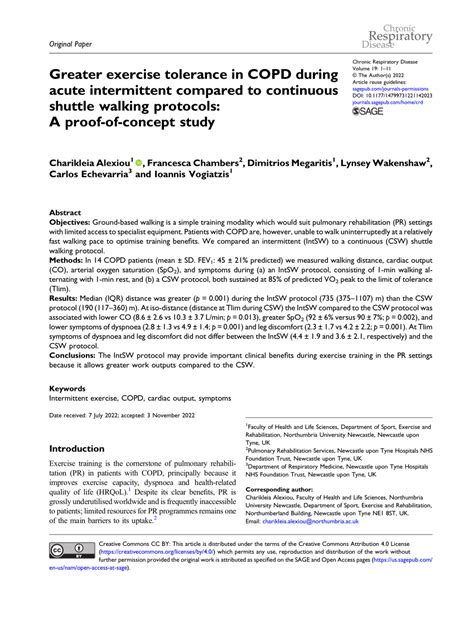 Pdf Greater Exercise Tolerance In Copd During Acute Intermittent Compared To Continuous