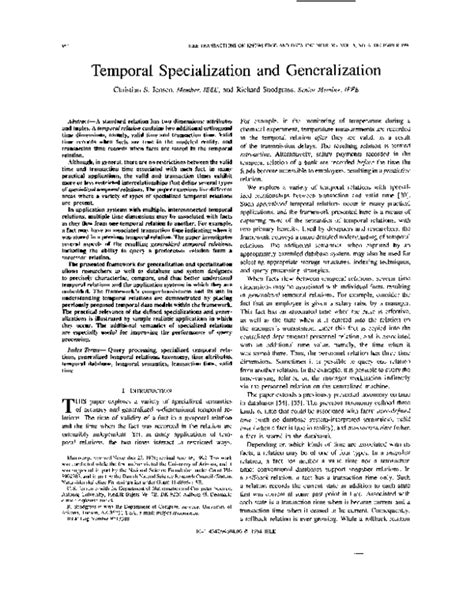 Pdf Temporal Specialization And Generalization Christian S Jensen