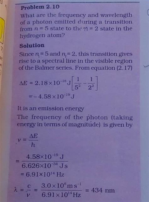Problem 2 10 What Are The Frequency And Wavelength Of A Photon Emitted Du
