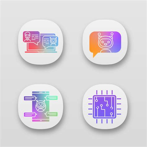 Chatbots App Icons Set Ui Ux User Interface Virtual Assistants