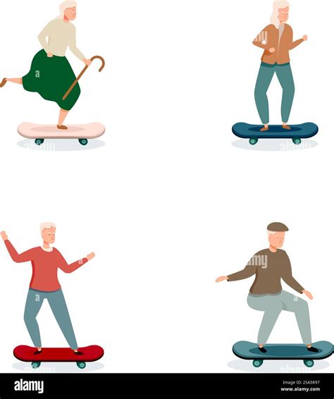Collection Of Vector Illustrations Of Active Senior Citizens Enjoying