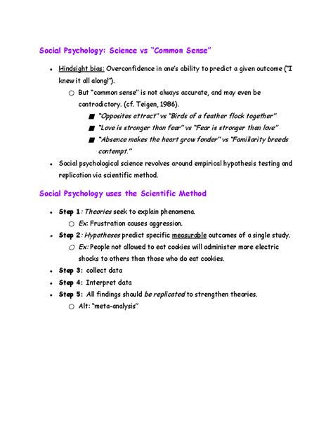 Social Psychology Science Vs “common Sense” But “common Sense” Is Not