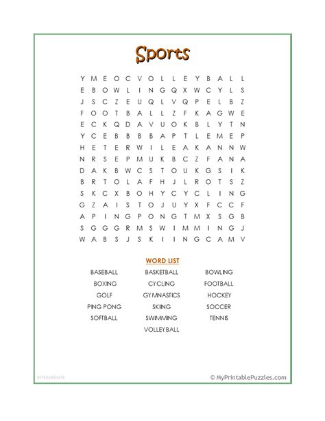Word Search Puzzles Sports Printable