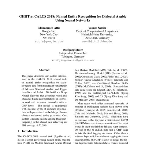 Ghht At Calcs 2018 Named Entity Recognition For Dialectal Arabic Using