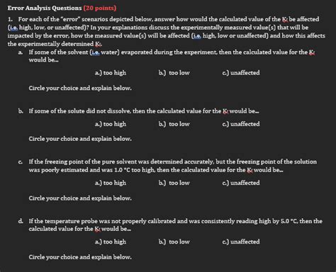 Solved Error Analysis Questions Points For Each Of Chegg Com
