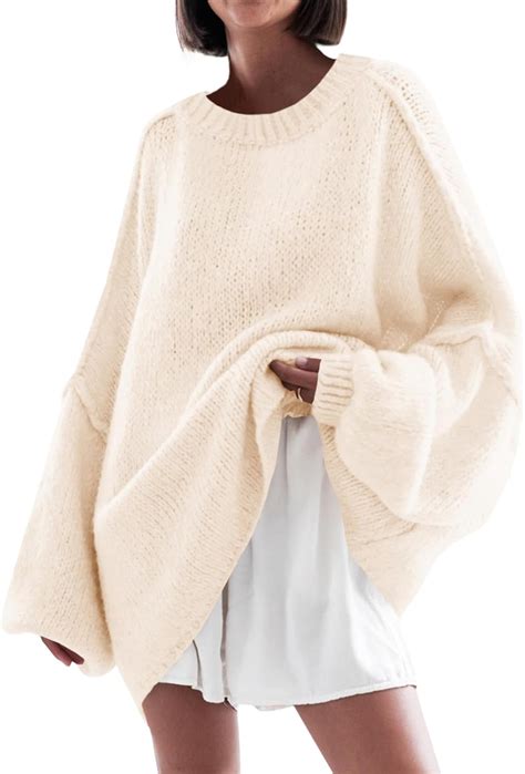 Saodimallsu Womens Oversized Sweater Chunky Crew Neck Long Lantern
