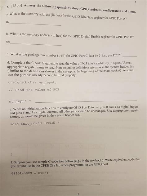 Pts Answer The Following Questions About GPIO Chegg Com