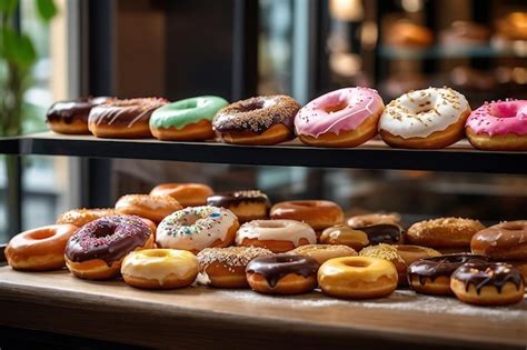 Assorted Donuts In A Bakery Display Realistic And High Premium Ai Generated Image Assorted Donuts In A Bakery Display Realistic And High Premium Ai Generated Image