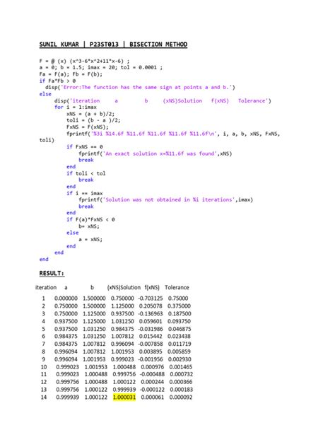 Bisection Method Code Sunil Pdf Computational Science Computer Programming