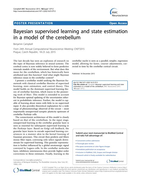 Pdf Bayesian Supervised Learning And State Estimation In A Model Of The Cerebellum