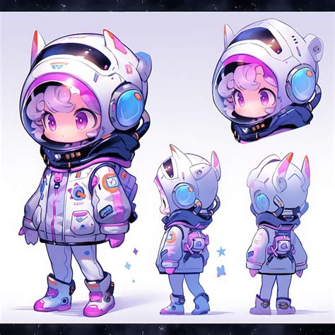 Premium Photo Colorful Female Chibi Kawaii Astronaut Futuristic Spacesuit Metallic Creative