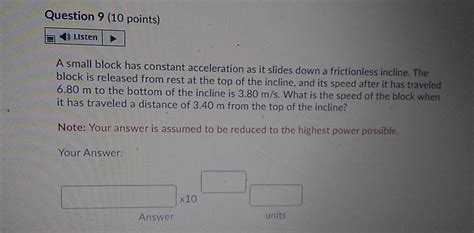 solved a small rock block has constant acceleration as it