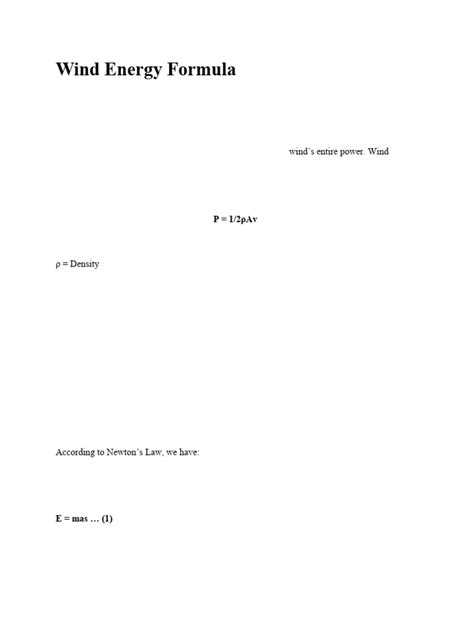 Wind Turbine Power Formula Pdf Kinetic Energy Mass