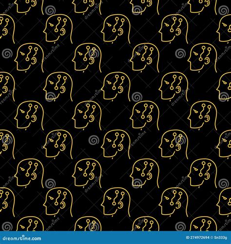Head With Ai Circuits Vector Robot Learning Line Dark Seamless Pattern Stock Illustration