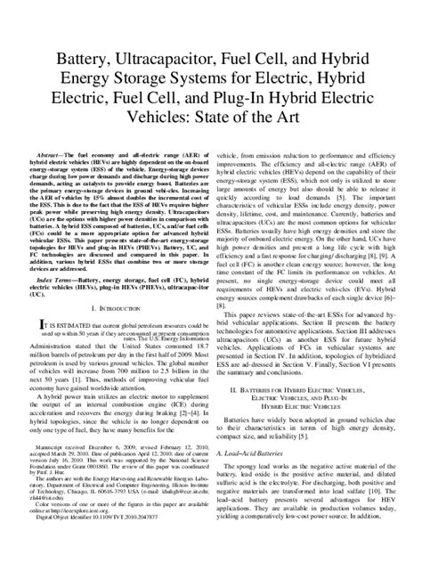 Pdf Battery Ultracapacitor Fuel Cell And Hybrid Energy Storage Systems For Electric Hybrid