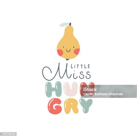 웃는 얼굴로 배 캐릭터재미있는 비문 배고픈 리틀 미스 단순하고 순진한 스타일의 손으로 그린 만화 낙서 아이들을 위한 벡터 삽화 흰색 배경에 귀여운 과일을 분리합니다 0명에